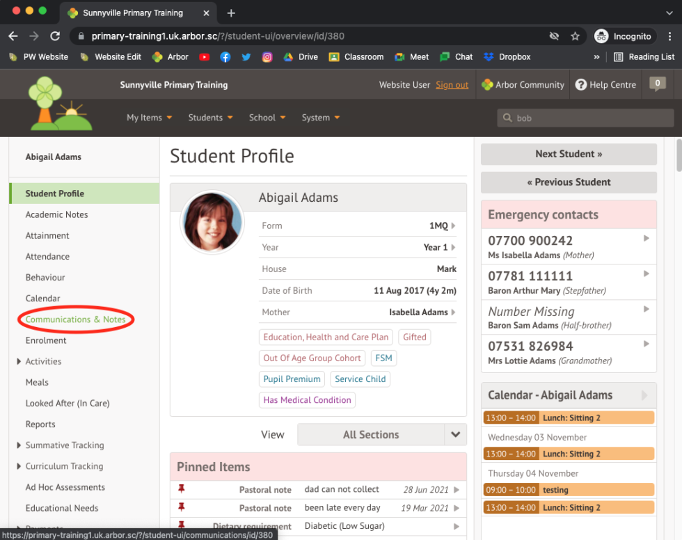 Arbor - Viewing & Logging Communications - Pinewood School Academy Trust